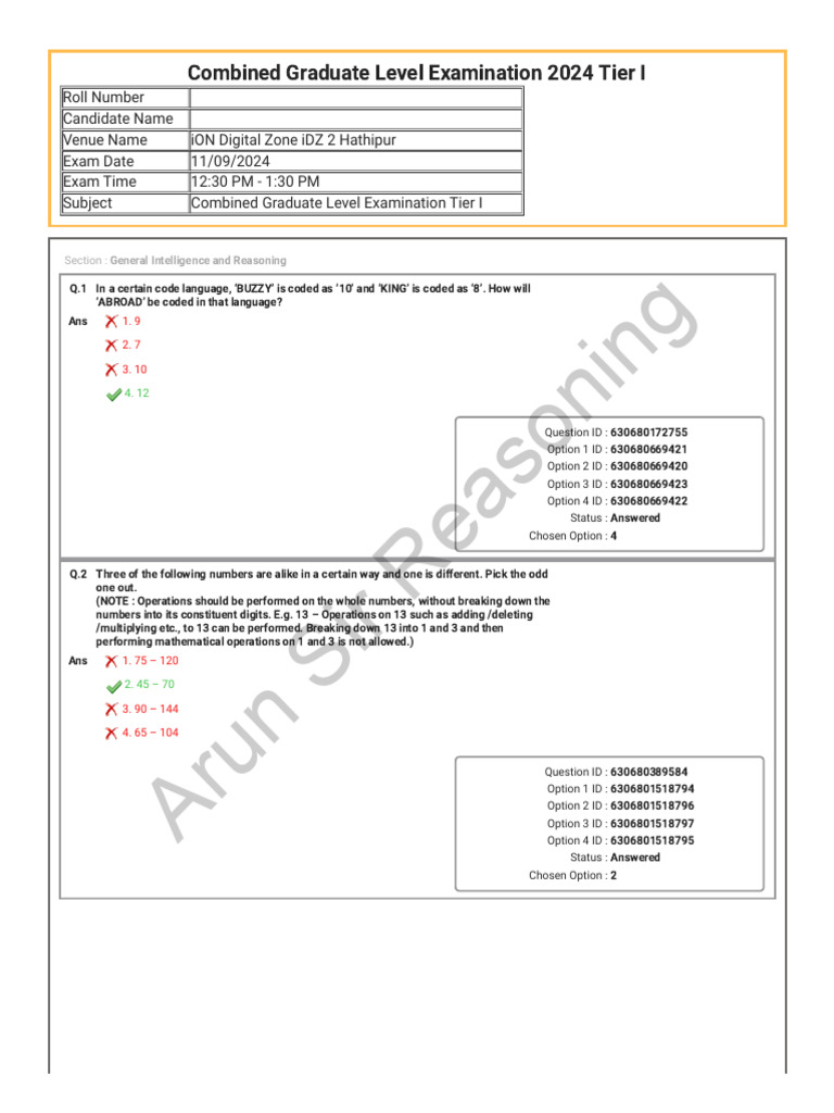 SSC CGL Pre. 2024 (Arun Sir Reasoning) | PDF | English Language | Linguistics