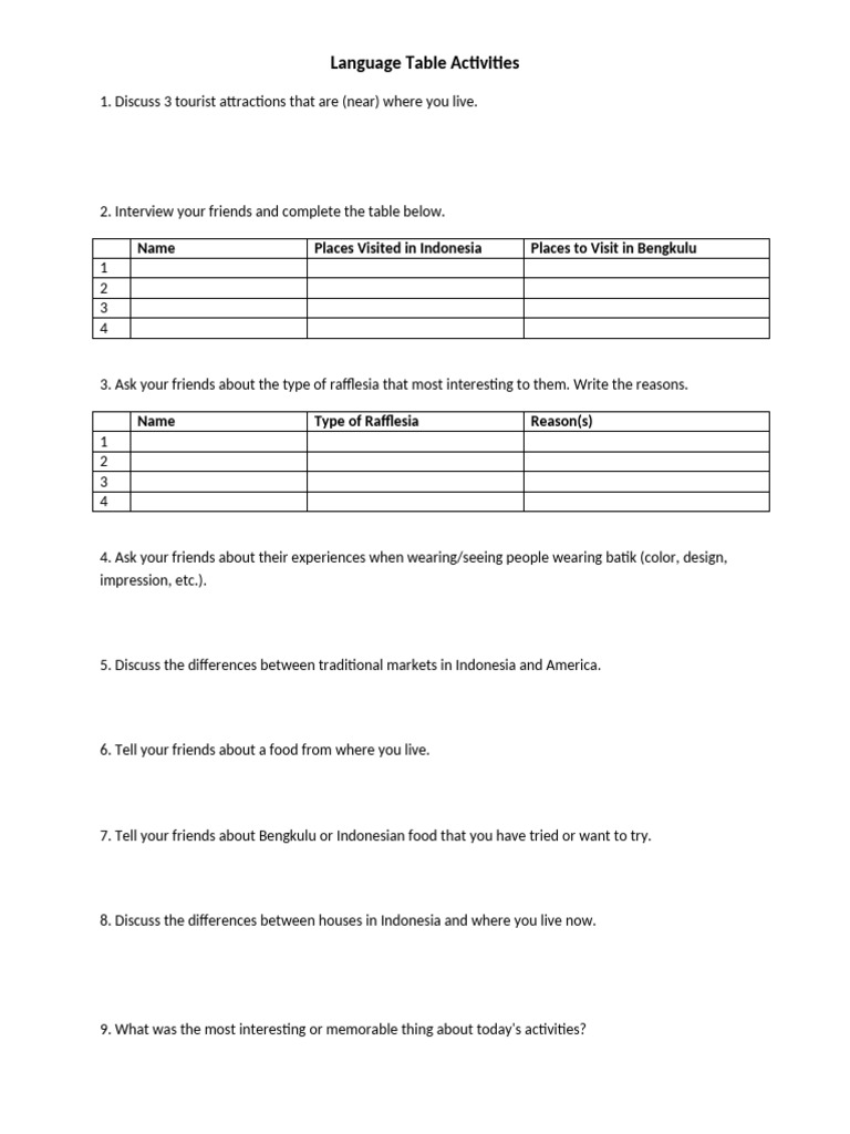 Language Table | PDF