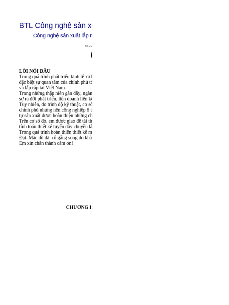 BTL Cong Nghe San Xuat Lap Rap o To Tinh Ban Moi Nhat | PDF