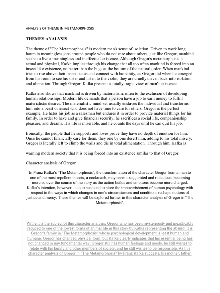 Analysis of Theme in Metamorphosis | PDF | The Metamorphosis | Adam And Eve