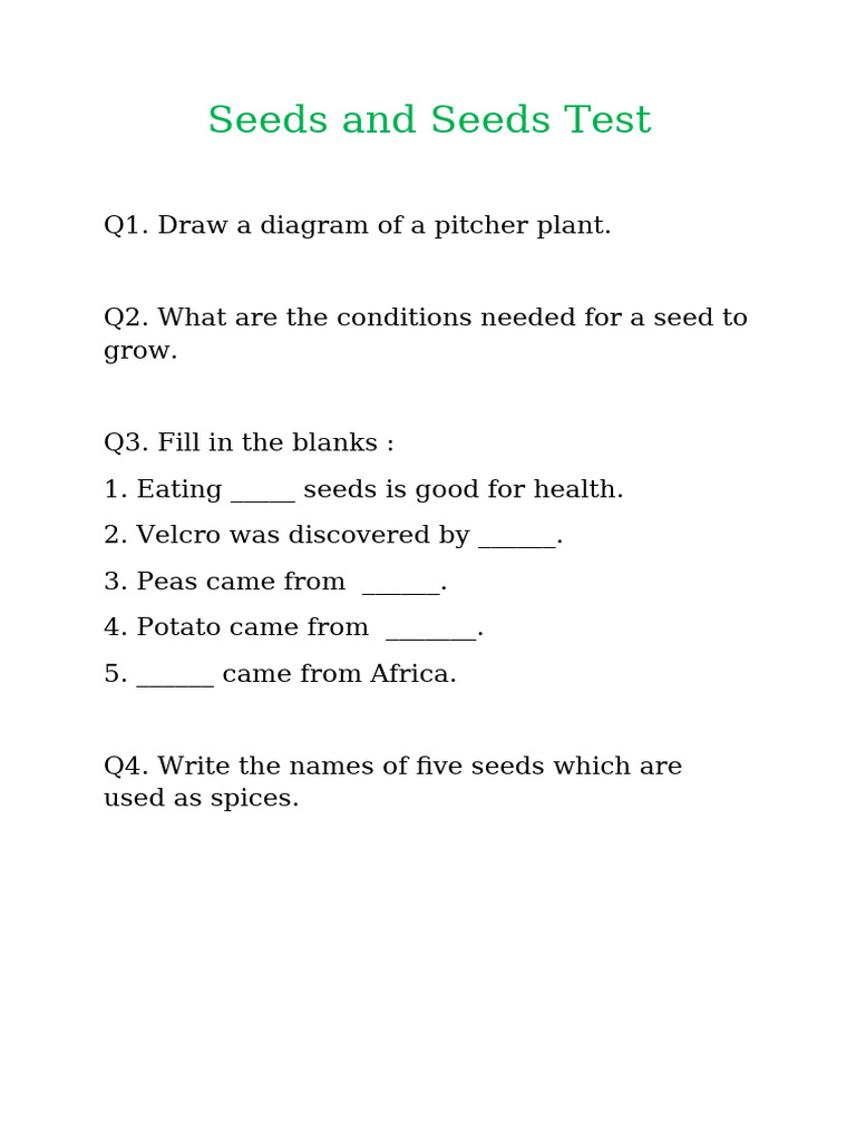 Seeds and Seeds Test | PDF
