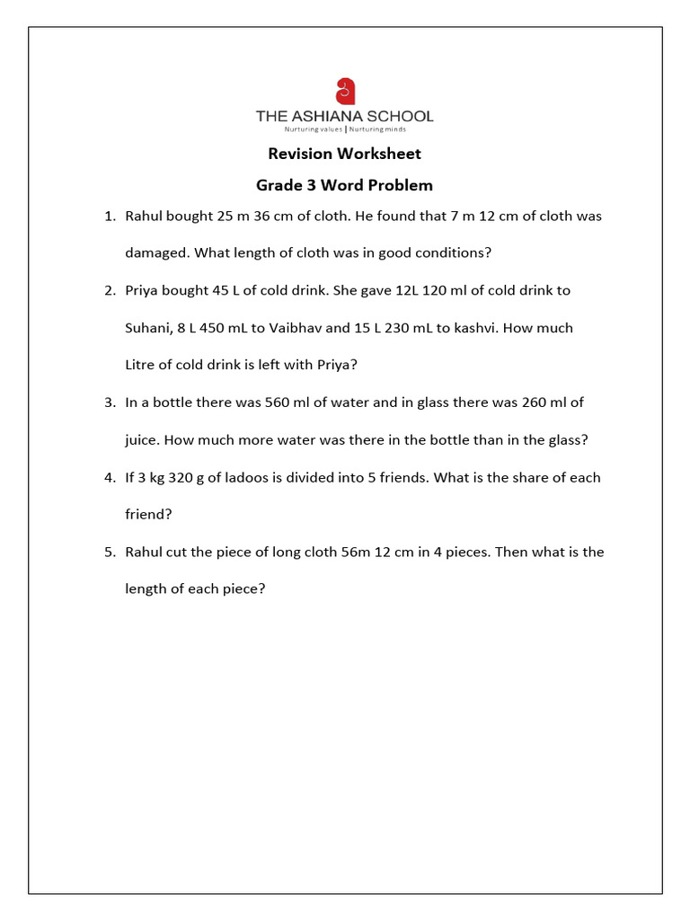 Revision Worksheet 1 | PDF
