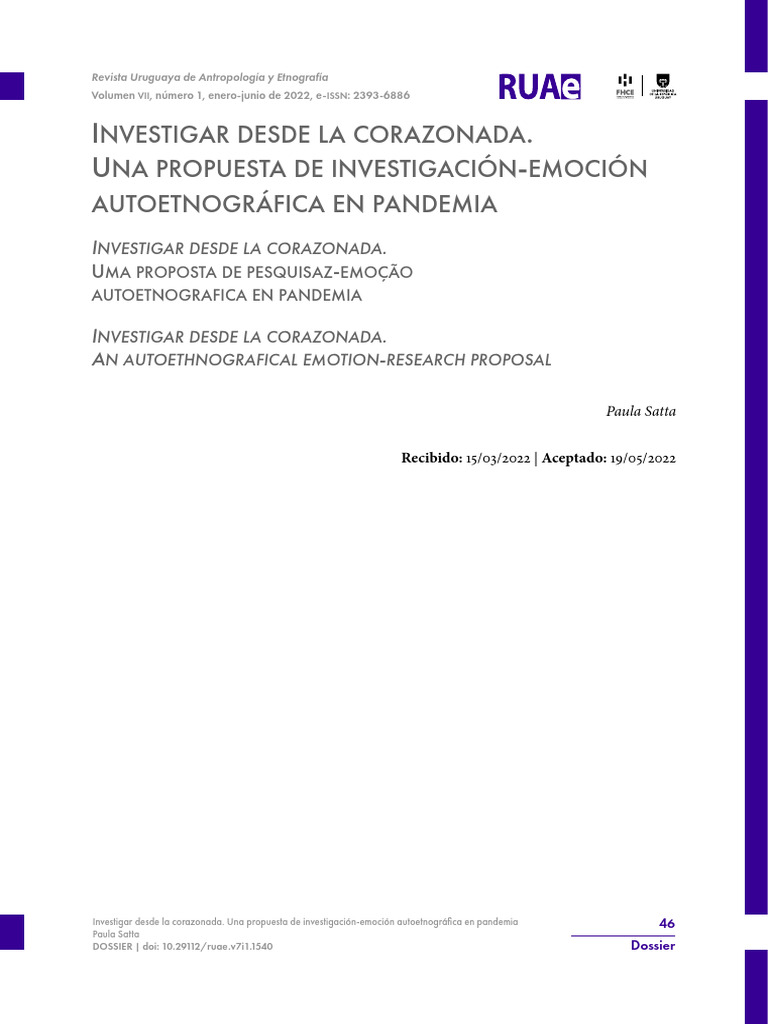 Investigar Desde La Corazonada. Una Propuesta de Investigación-Emoción Autoetnográfica en ...