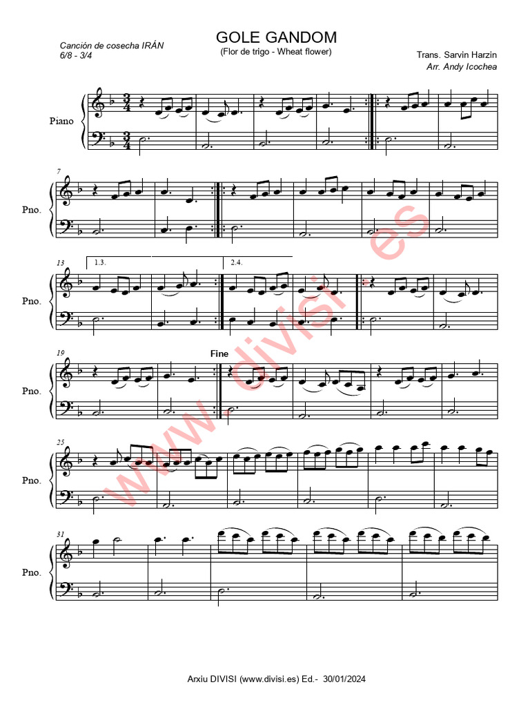 Gole Gandom PIANO | PDF