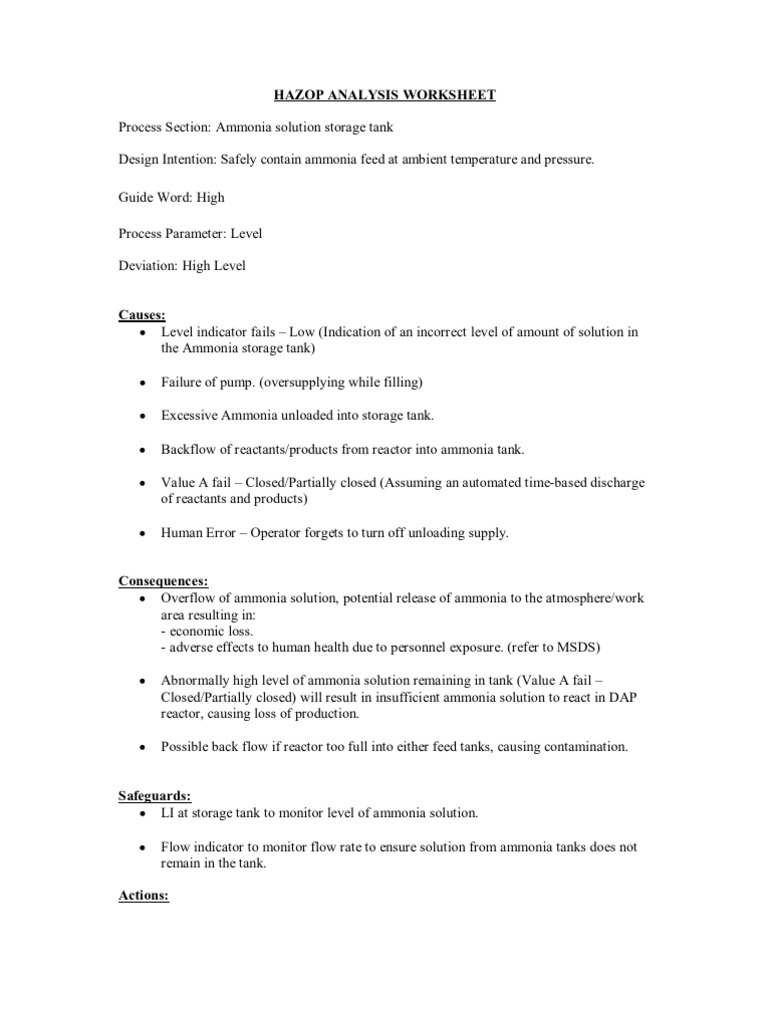 HAZOP Study Worksheet Overview | PDF