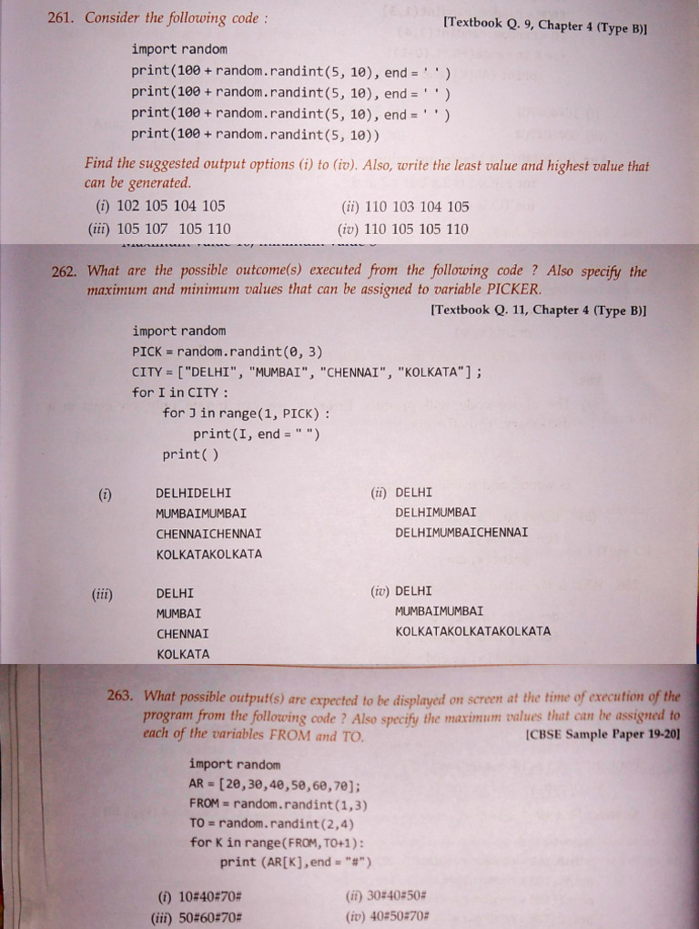 Random Function Outputs For Practice | PDF
