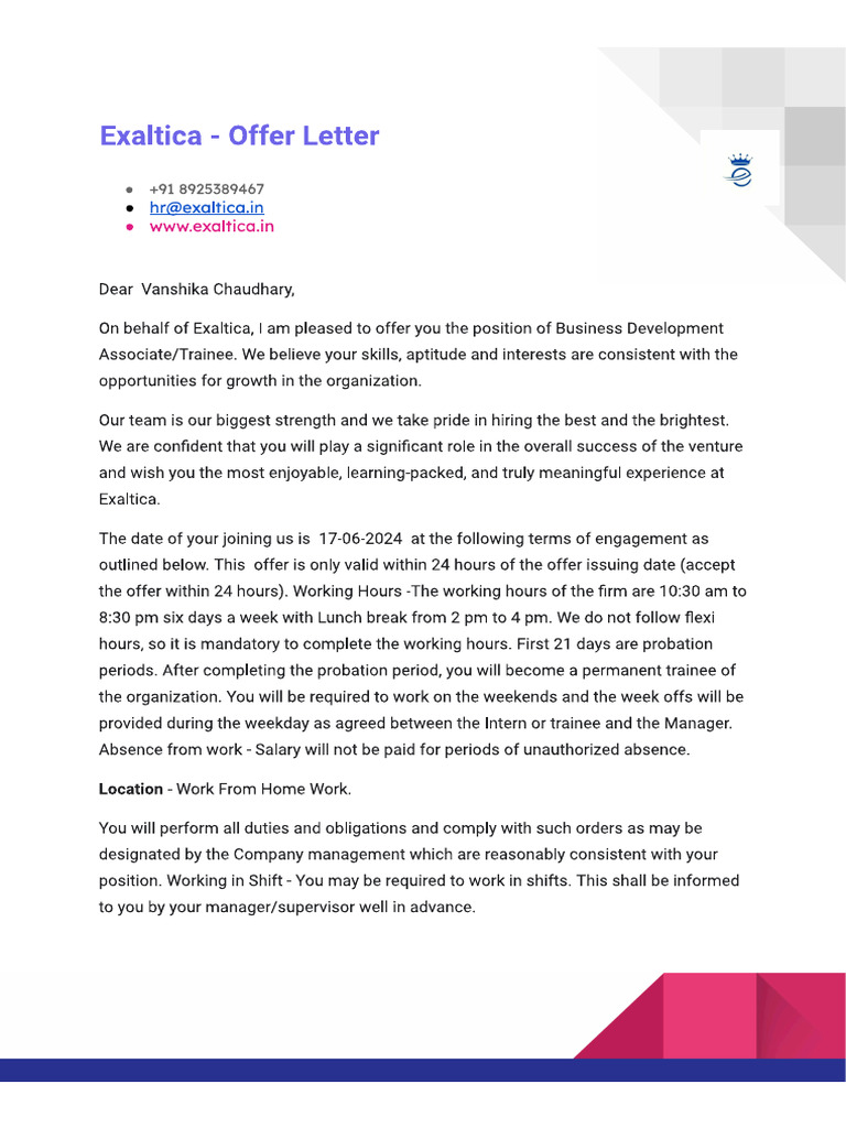 Offer Letter 1 | PDF