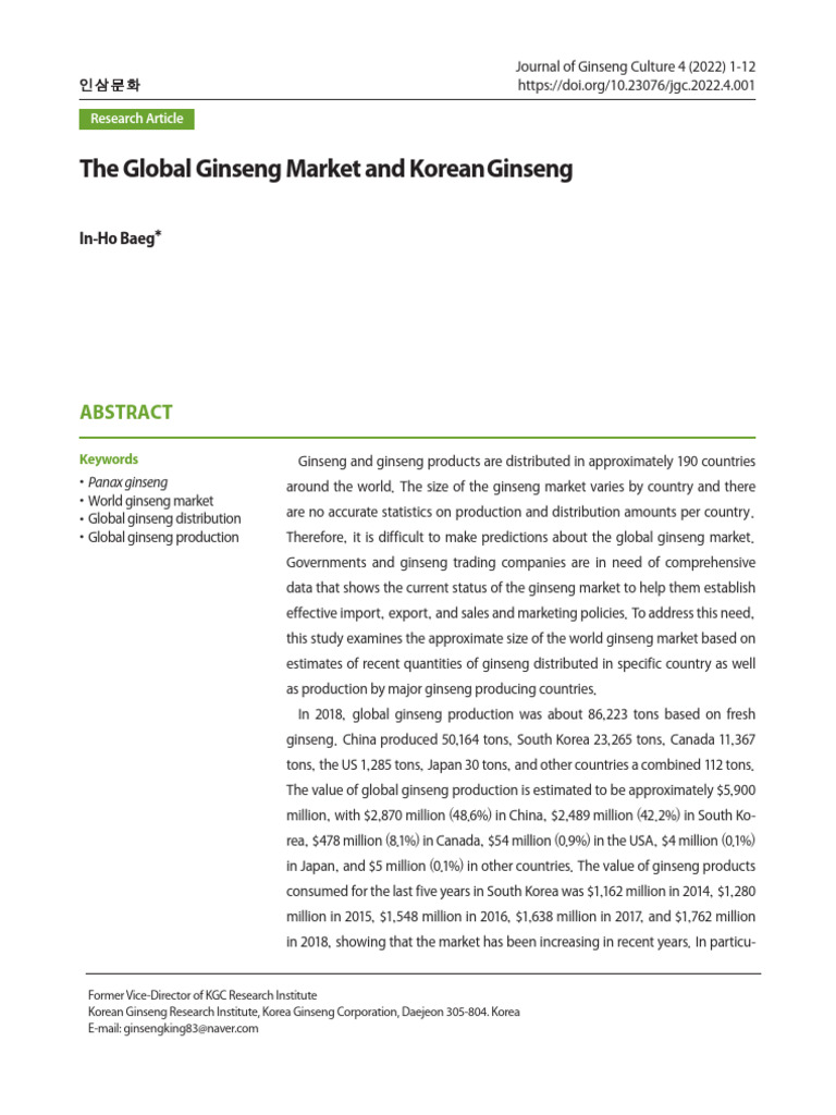 The Global Ginseng Market and Korean Ginseng | PDF
