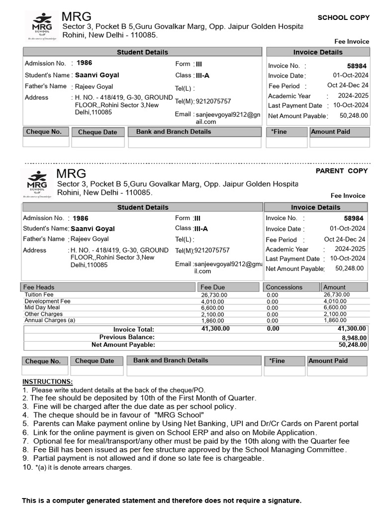 MRG - REG - 1986 - Oct 2024-Dec 2024 - 58984 | PDF | Cheque | Fee