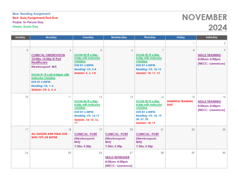 November 2024 CNA Schedule PDF | PDF