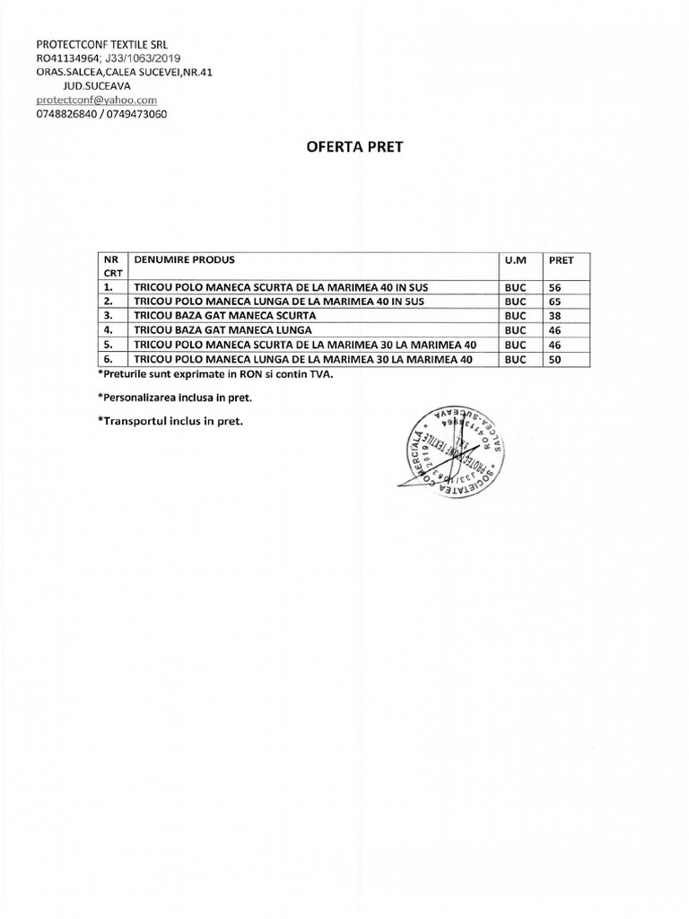 Oferta Pret Tricouri | PDF