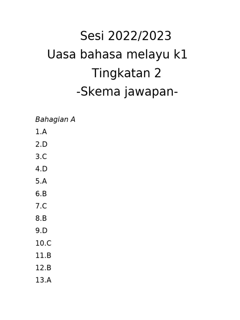 Uasa BM F1 Ki Skema Jawapan | PDF