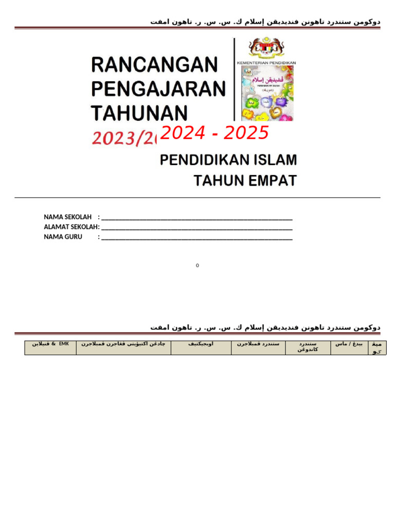 RPT Pendidikan Islam Tahun 4 2024-2025 | PDF