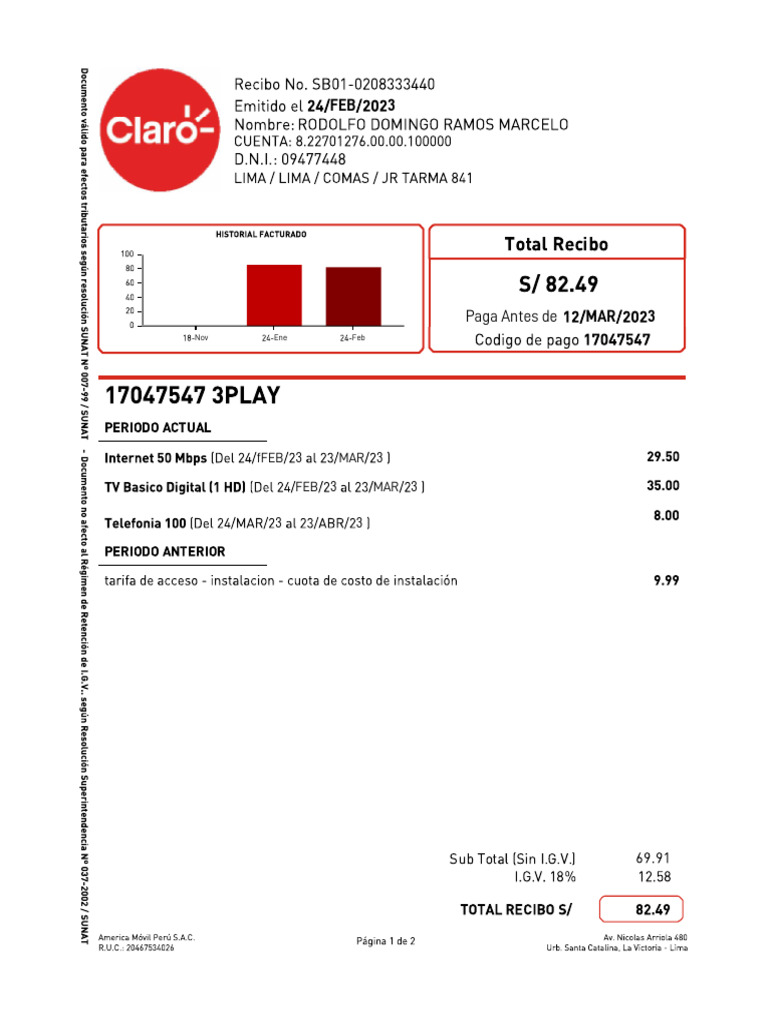 Recibo de Claro | PDF