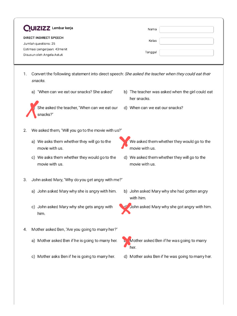 DIRECT INDIRECT SPEECH _ Quizizz_copy | PDF