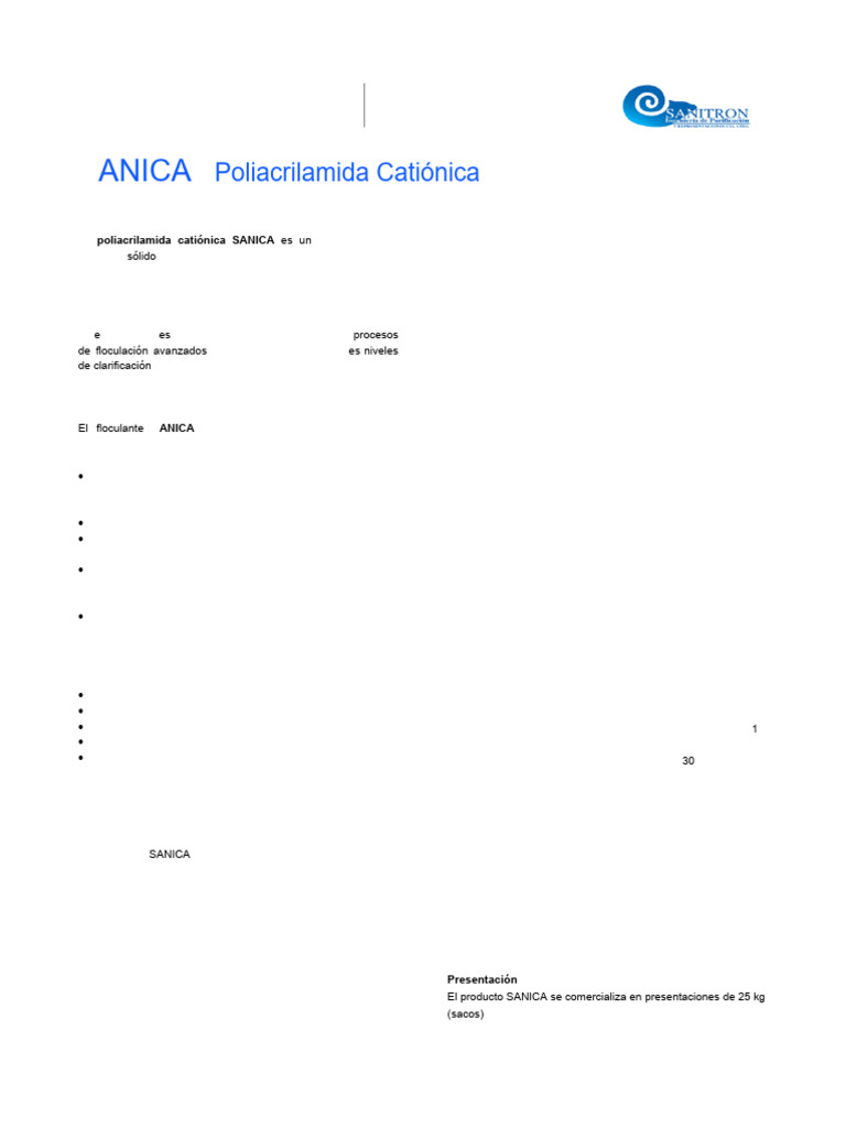 Data Sheet Polimero Cationico | PDF | Agua | Sólido