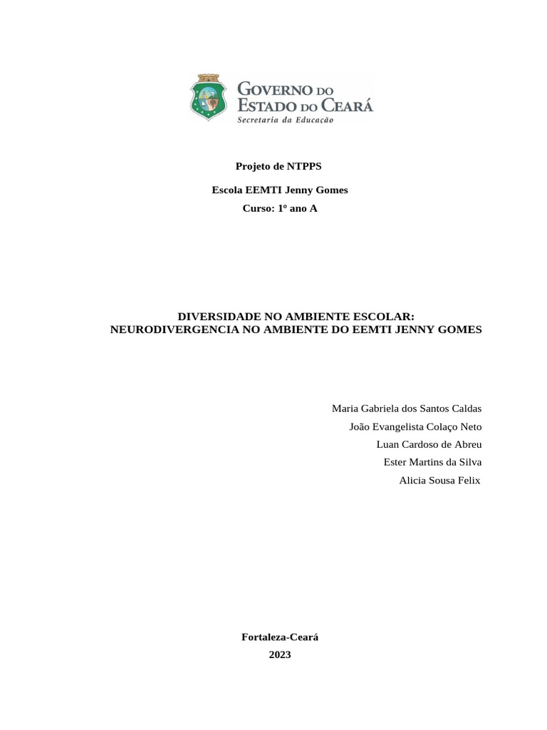 Neurodivergência na EEMTI Jenny Gomes | PDF | Sociologia | Conhecimento