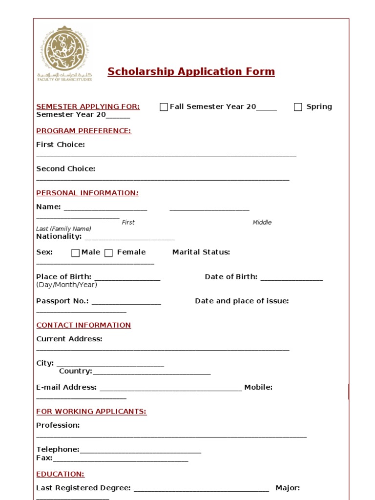 Scholarship Application Form Guide | PDF