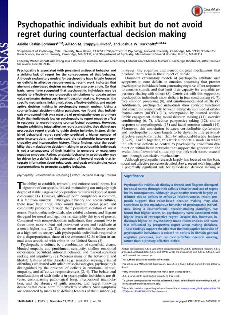 Baskin Sommers Et Al 2016 Psychopathic Individuals Exhibit But Do Not ...