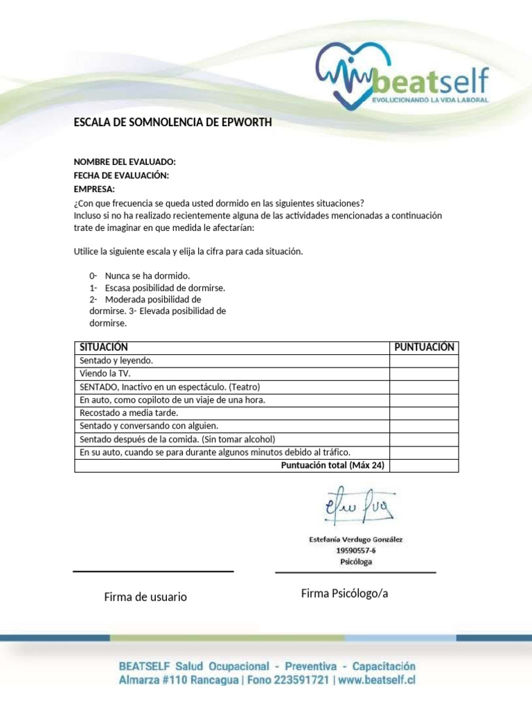 Escala de Somnolencia Epworth | PDF