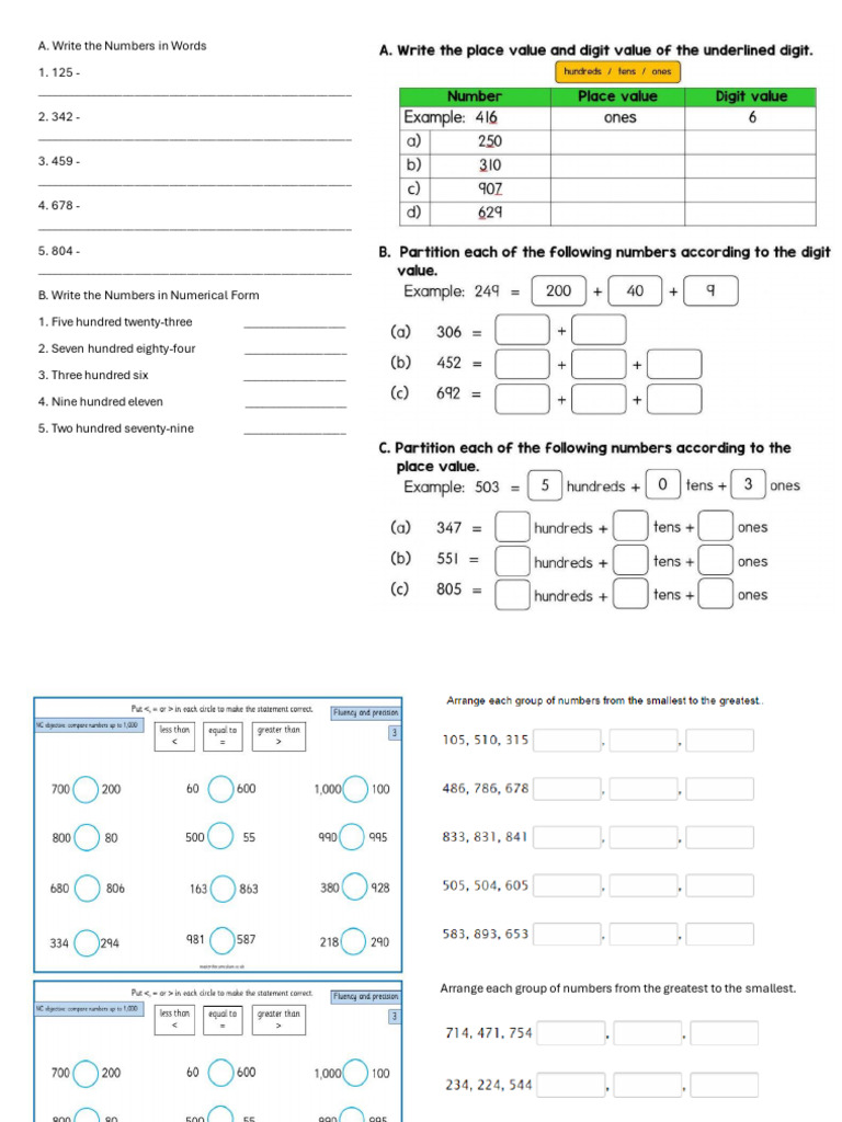 Number Conversion and Ordering Worksheet | PDF