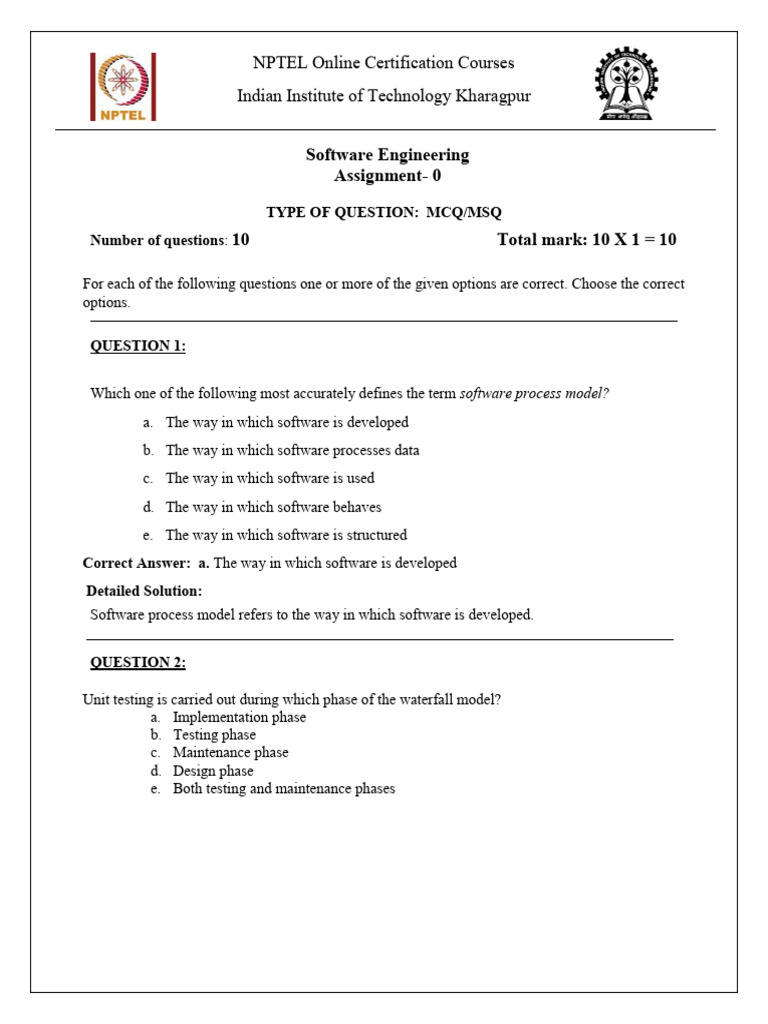Software Engineering Assignment 0 to 11 solution | PDF | Software ... Software Engineering Assignment 0 to 11 solution | PDF | Software ...