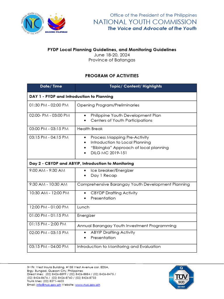 Batangas-Program of Activity - PYDP Local Planning Guidelines, and ...