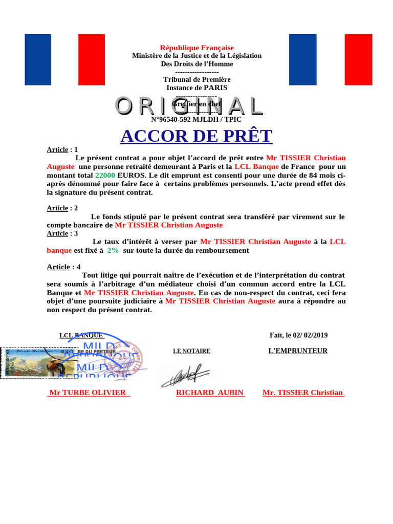 Accord de Prêt LCL - Mr TISSIER | PDF