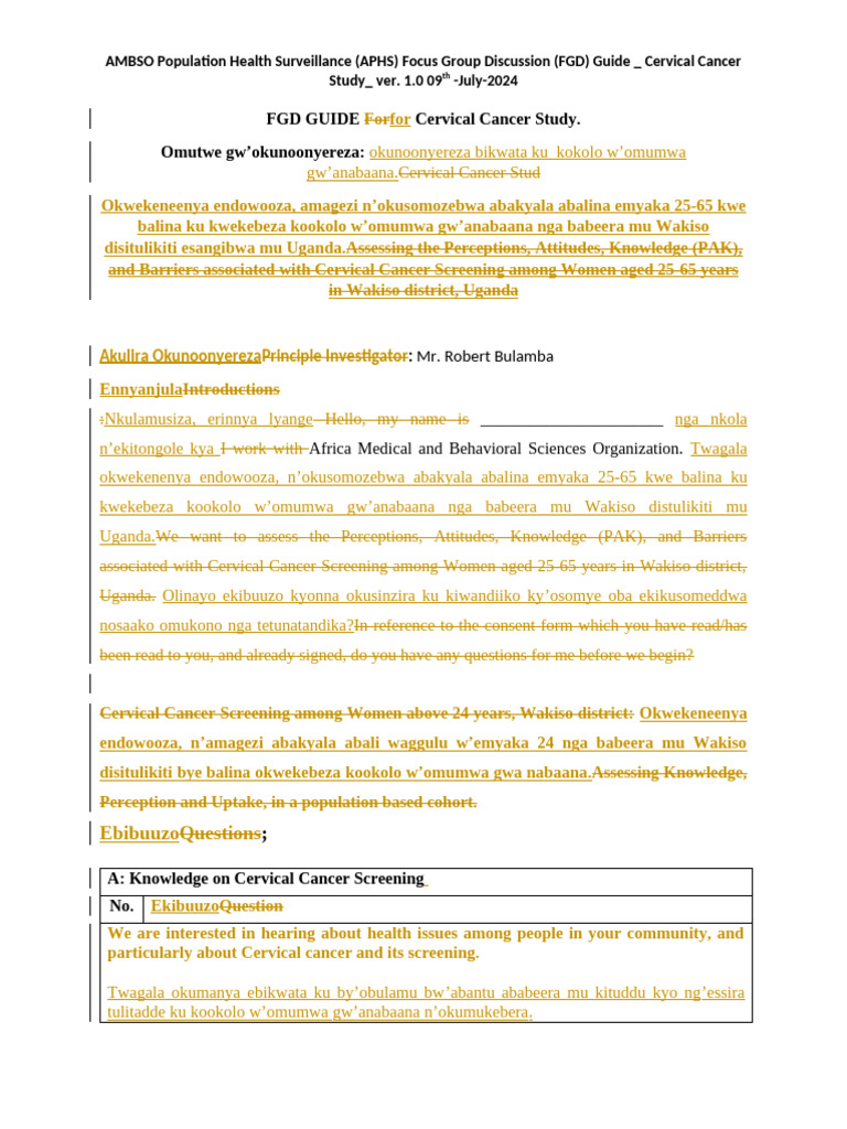 FGD Guide Questions For Cervical Cancer-Clean | PDF | Cervical Cancer ...