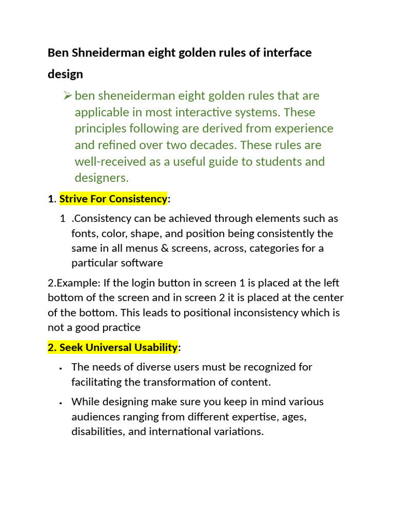 Ben Shneiderman Eight Golden Rules of Interface | PDF | Usability | Design