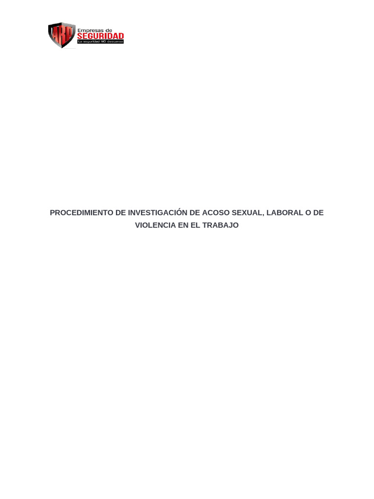 (Ejemplo) Procedimiento de Investigación de Acoso Sexual, Laboral o de Violencia en El Trabajo ...