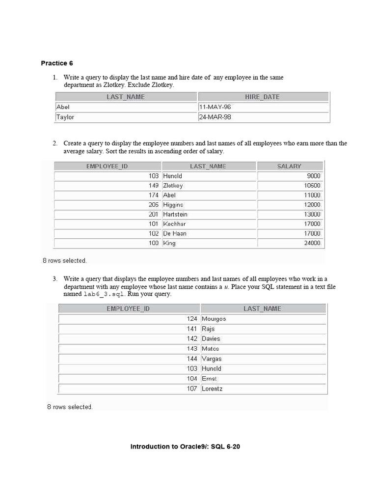 Oracle9i SQL Practice Queries Guide | PDF