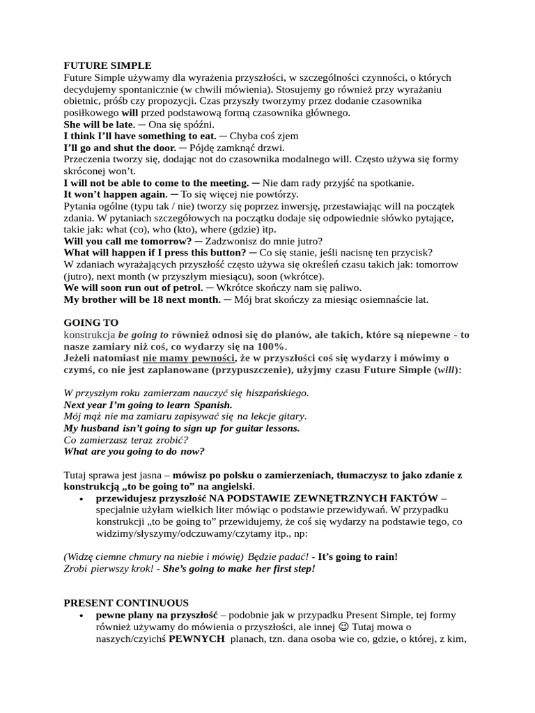 Czasy Future Angielski | PDF