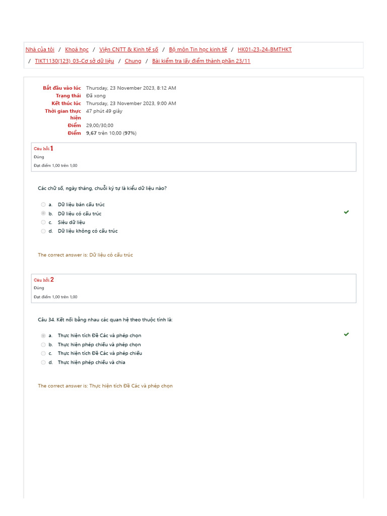 Đê CSDL Giuaky Thaypvminh2023 | PDF