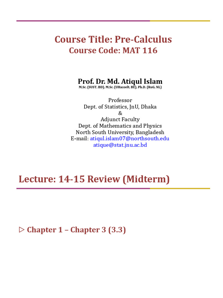 MAT 116 Lecture-14 Review Mid | PDF | Function (Mathematics ...