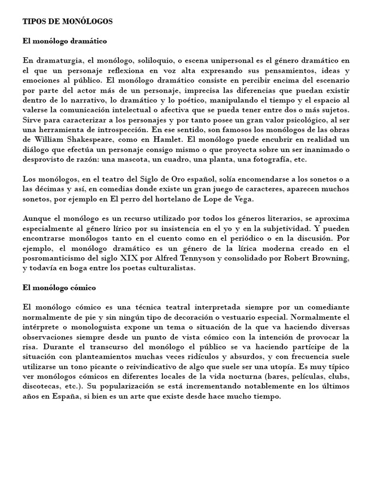 Tipos de Monólogos | PDF | Monólogo