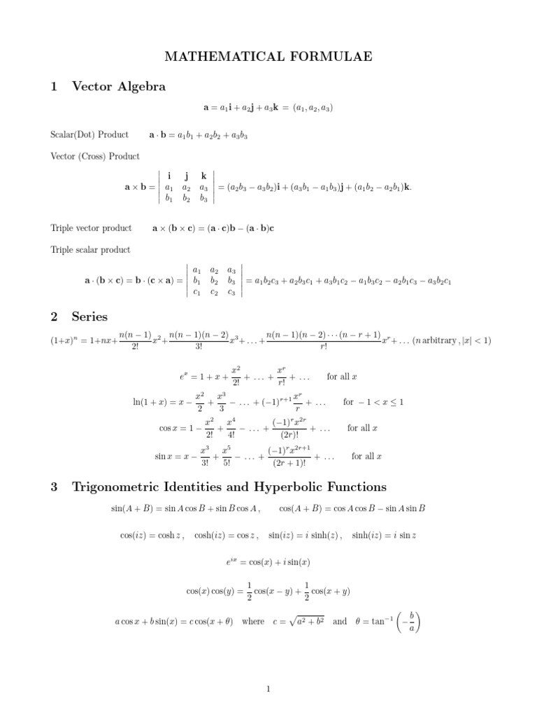 Formula Sheet Final | PDF | Mathematical Analysis | Geometry