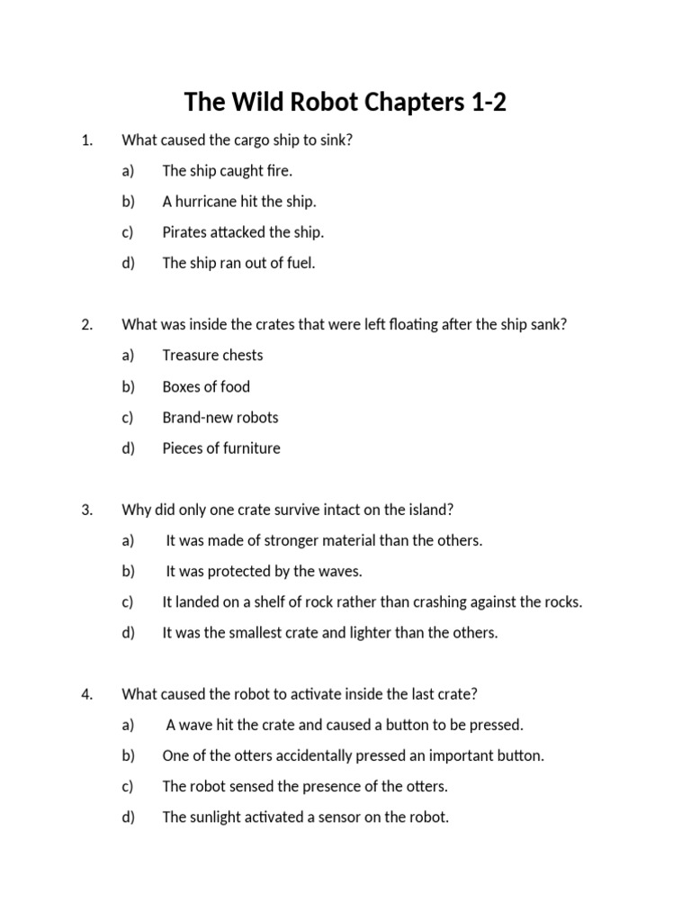 Wild Robot Escapes: Chapters 1-2 Quiz | PDF