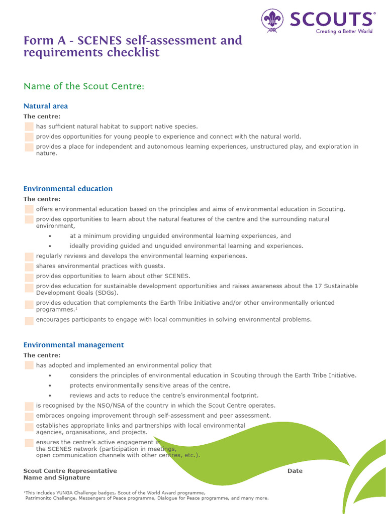 Form A - SCENES Self-Assessment and Requirements Checklist | PDF
