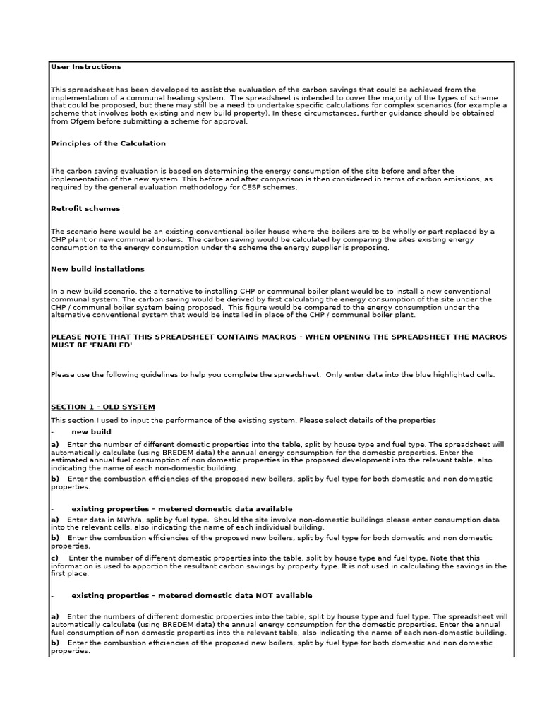 Cesp Communal Heating Spreadsheet For Publication | PDF | Cogeneration | Combustion