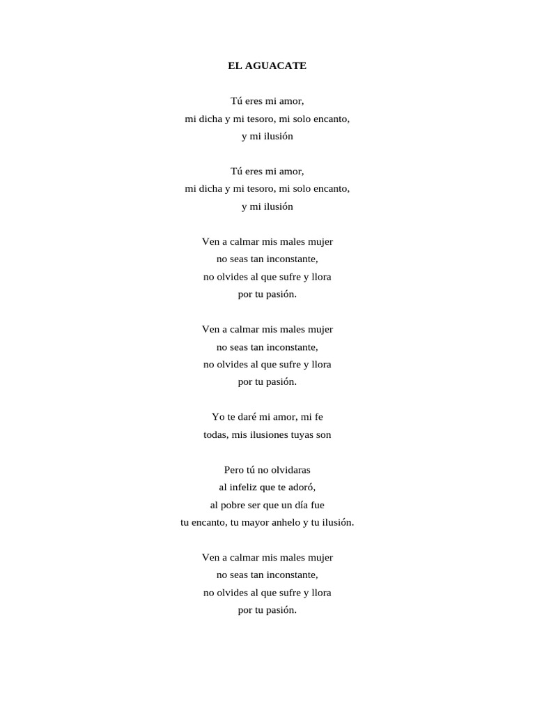 Canción EL AGUACATE (Letra) | PDF