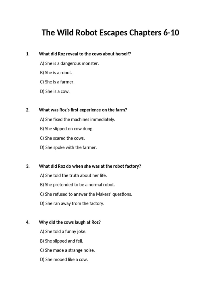 The Wild Robot Escapes Comprehension Chapters 11-15 | PDF