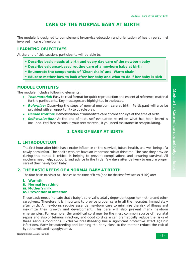 CARE OF THE NORMAL BABY AT BIRTH | PDF | Infants | Breastfeeding