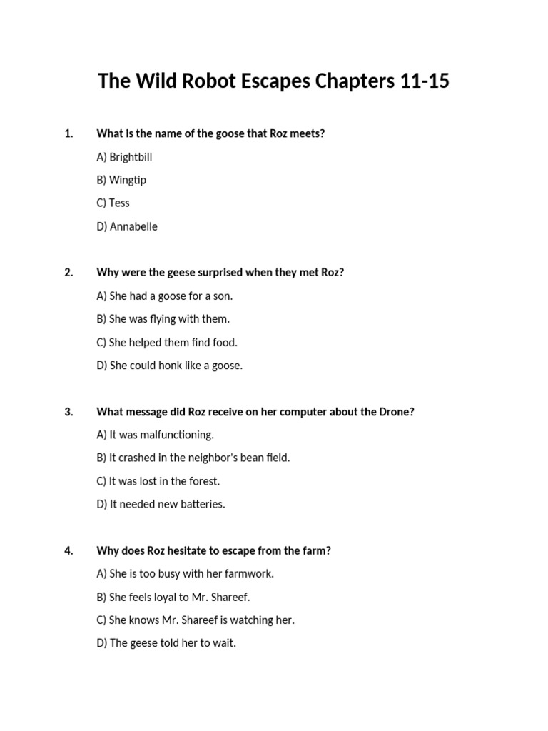 The Wild Robot Escapes Comprehension Chapters 21-25 | PDF