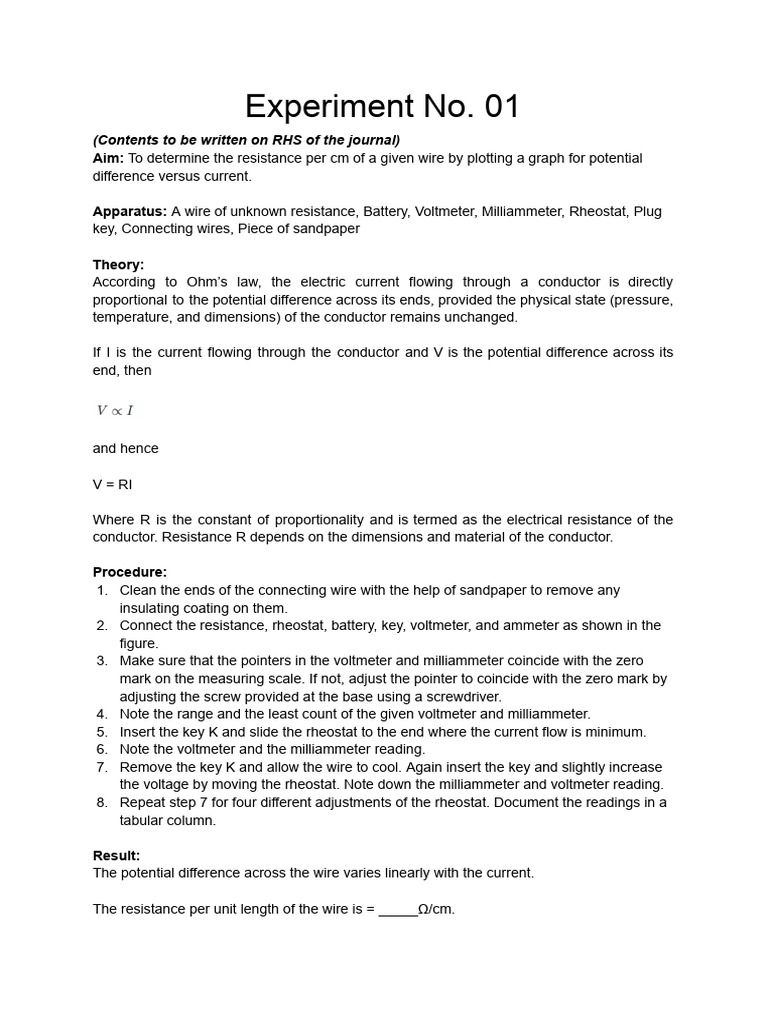 Experiment No. 01 | PDF | Electrical Resistance And Conductance | Voltage