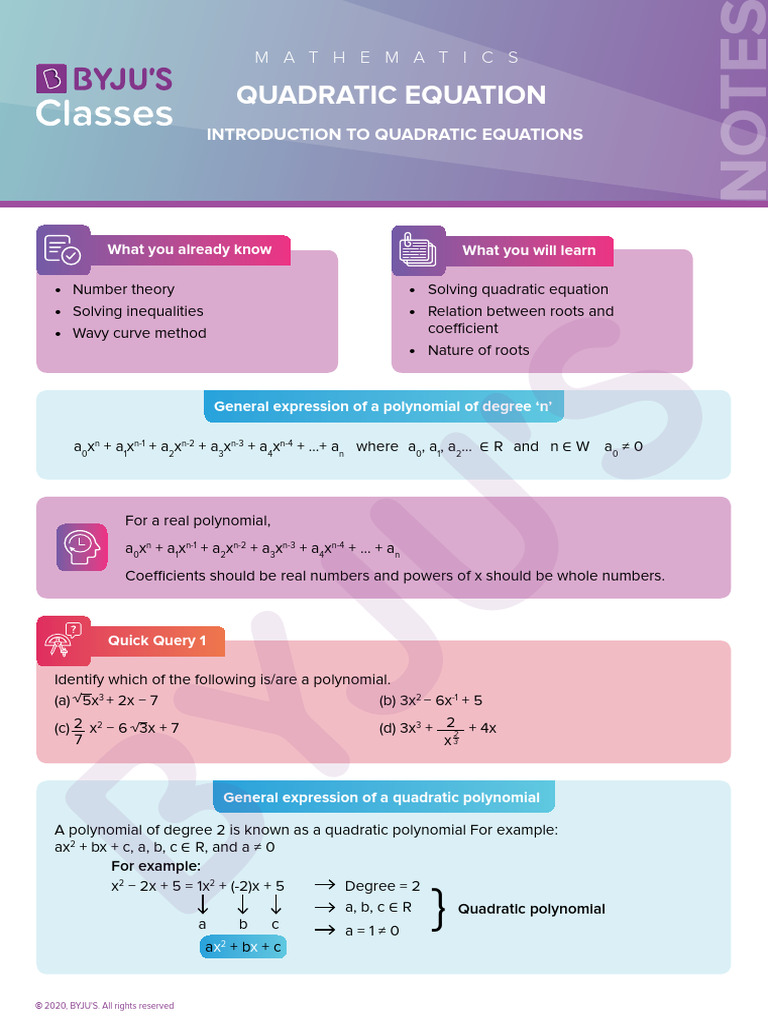 Byjus Quadratic Equations | PDF | Quadratic Equation | Arithmetic