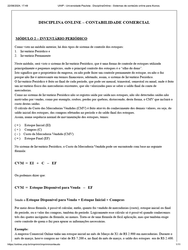 Controle de Estoques: Inventário Periódico | PDF | Inventário ...
