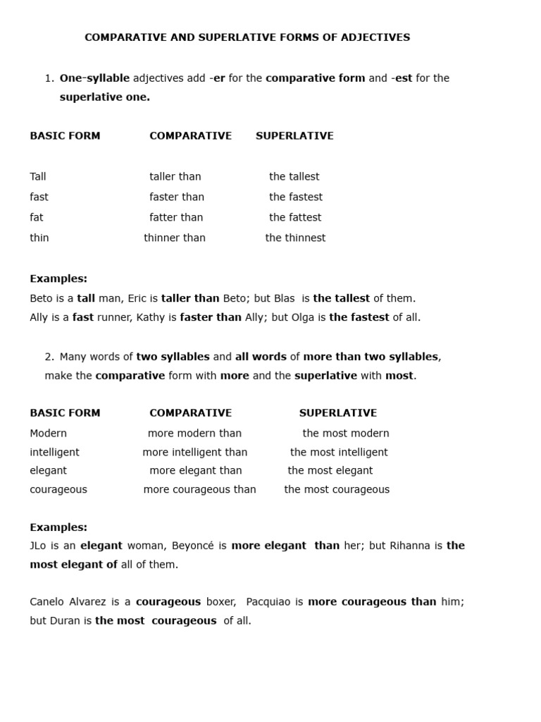 Comparative and Superlative Form of Adjectives | PDF