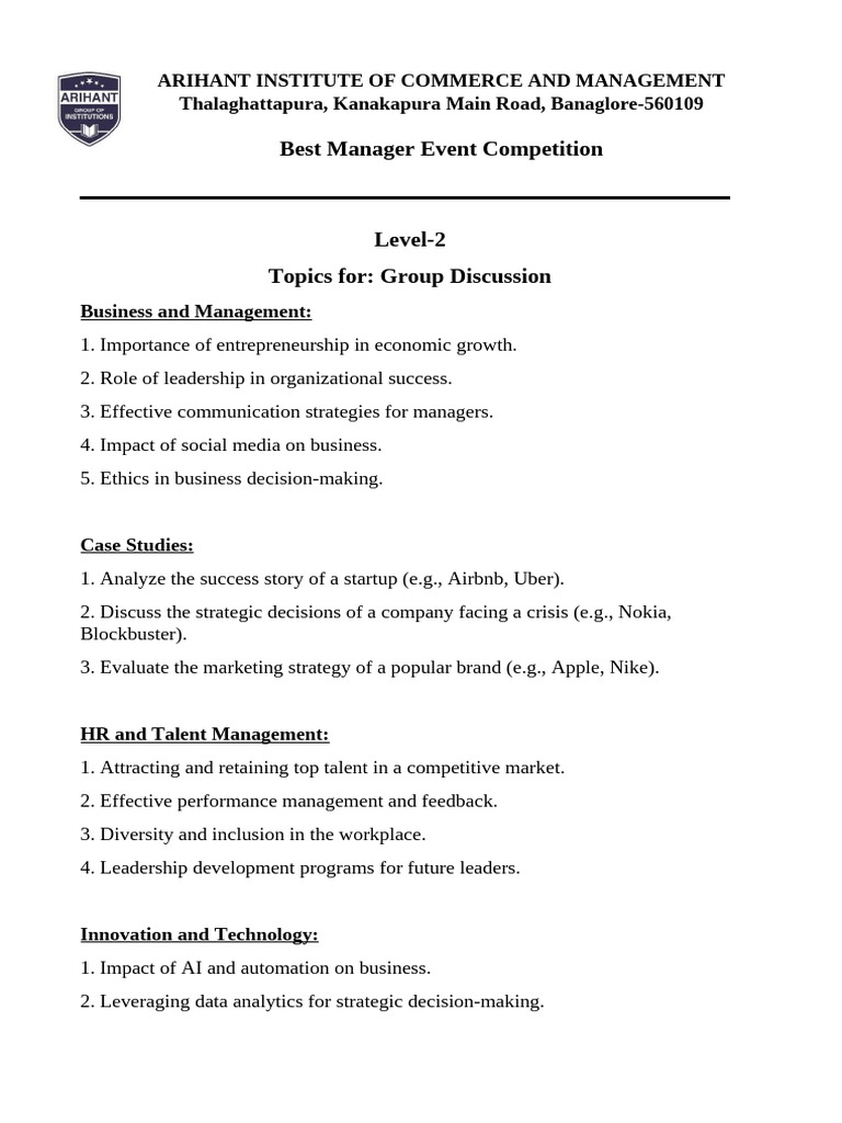 Best Manager Event - Level-2, Group Discussion | PDF