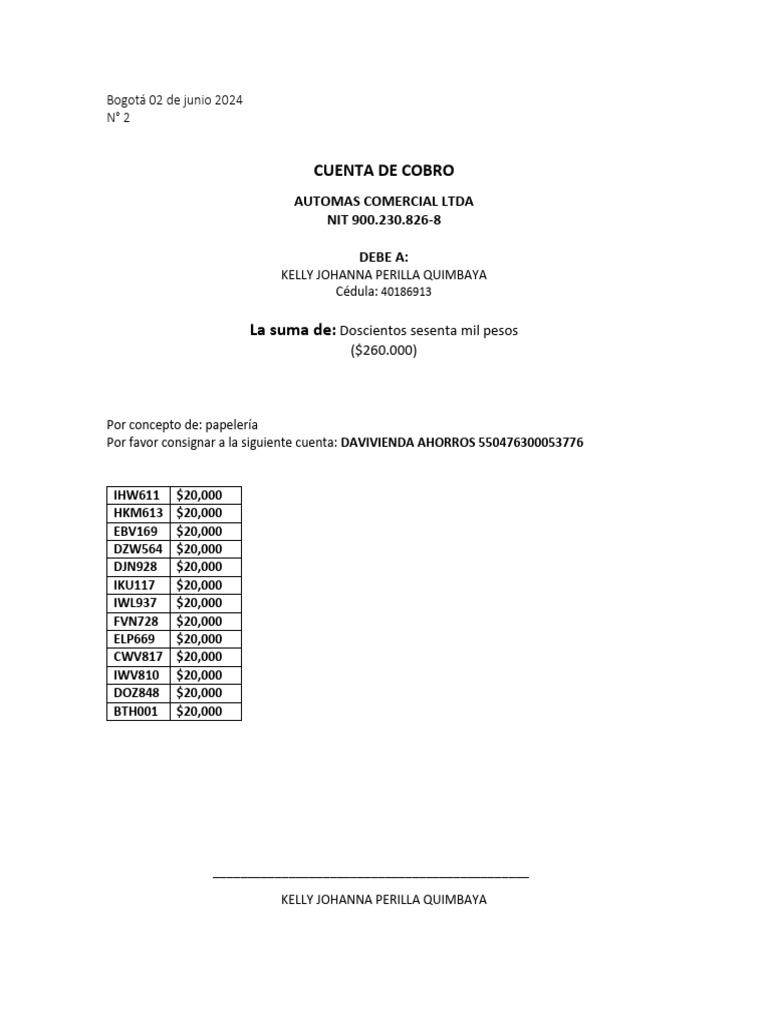 Cuenta de Cobro 2 JK Kuxury | PDF